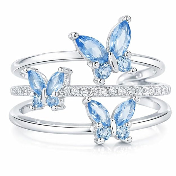 925 Sterling Silver Tri Butterfly Sparkle Ring | Silvish